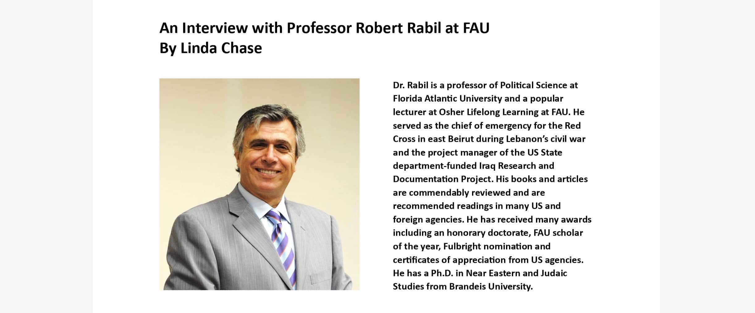 An Interview with Professor Robert Rabil at FAU By Linda Chase